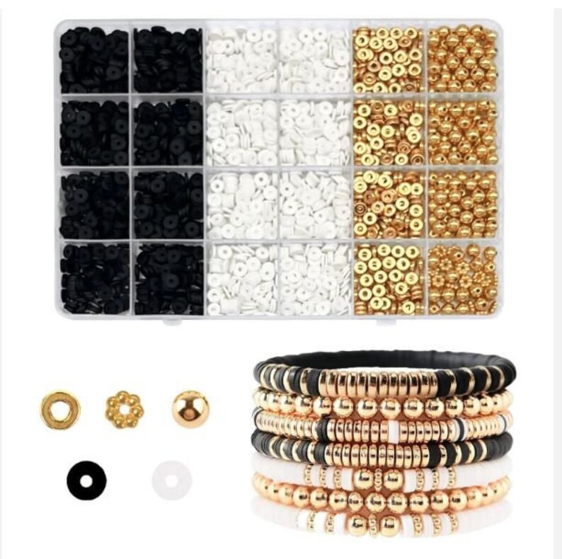 2530 Pcs - 6MM Black, White & Gold Beads Set Bracelet and Jewelry Kit ...