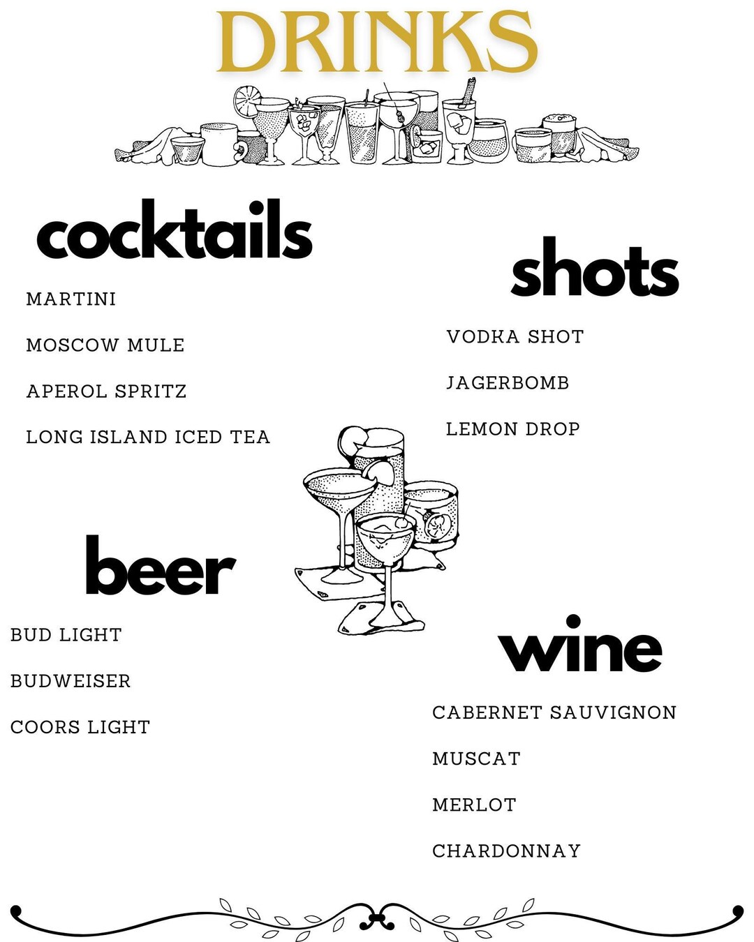 Modern Drink Menu, Customizable Template - Etsy