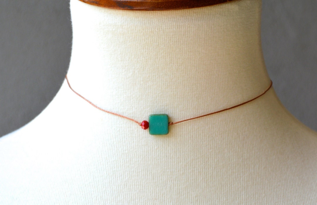 Simple Choker, Minimalist Choker Necklace, Unique Choker, Blue Choker ...