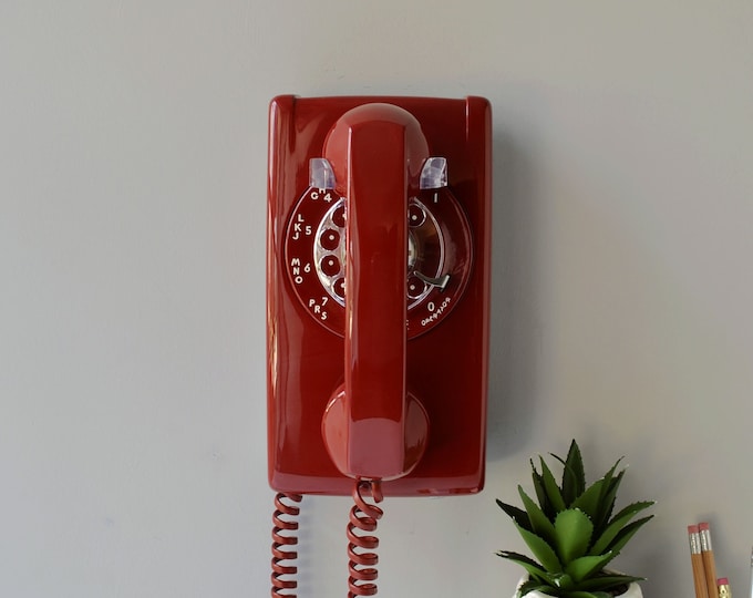 Red Rotary Dial Wall Phone Restored and Working - Etsy