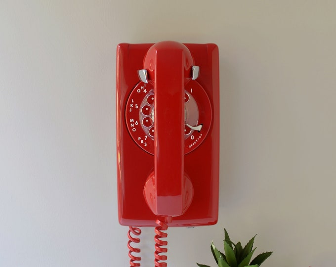 Red Rotary Dial Wall Phone Restored and Working - Etsy