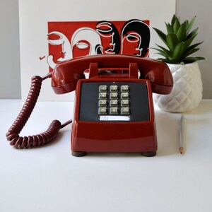 Red Push Button Desk Phone, Restored and Working Touch Tone Telephone ...