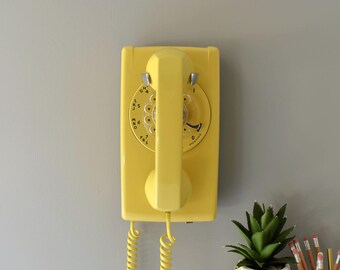 Rotary Wall Phone Restored and Working, Yellow Rotary Dial Vintage Wall ...