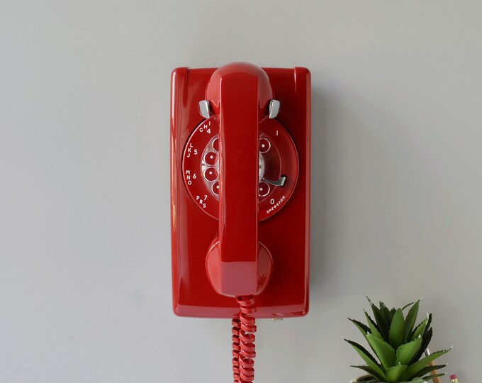 Red Rotary Dial Wall Phone Restored and Working - Etsy
