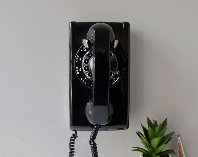 Rotary Wall Phone Restored and Working, Black Wall Mount Retro ...