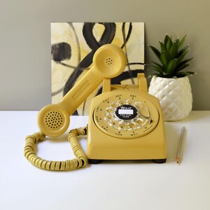 Vintage Rotary Phone Restored and Working, Retro Desk Phone in Yellow ...