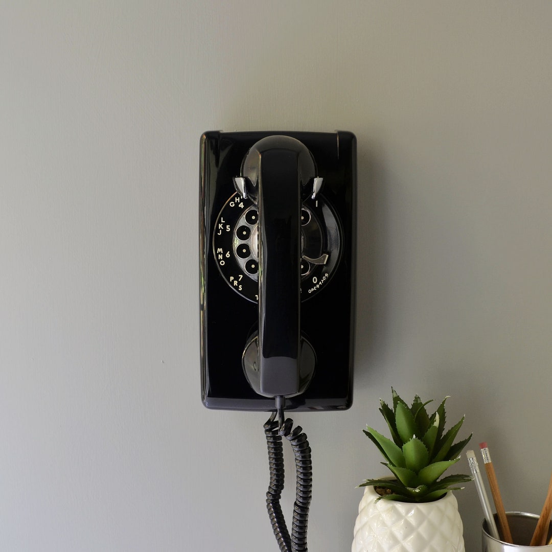 Rotary Wall Phone Restored and Working, Black Wall Mount Retro ...