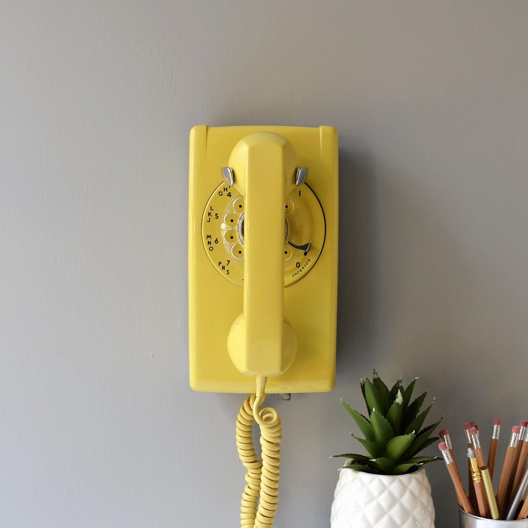 Rotary Wall Phone Restored and Working, Yellow Rotary Dial Vintage Wall ...