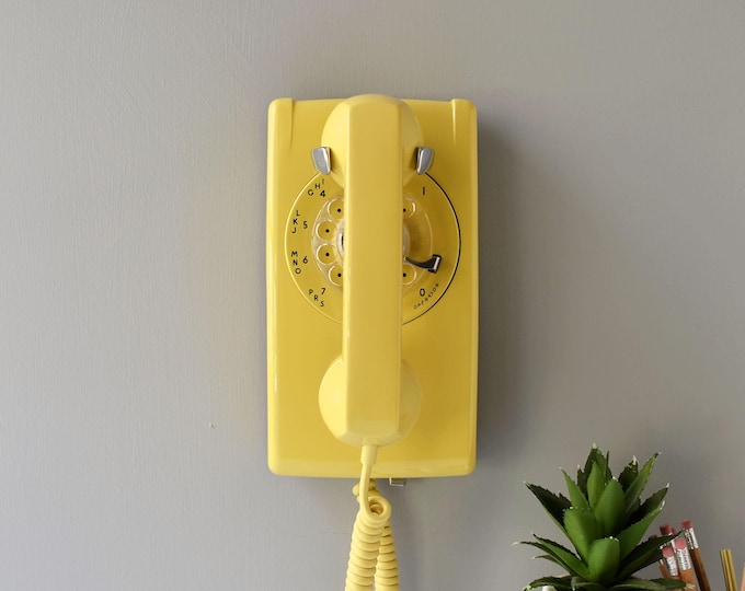 Rotary Wall Phone Restored and Working, Yellow Rotary Dial Vintage Wall ...