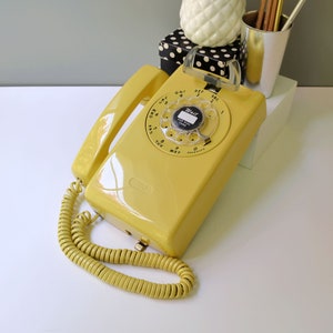 Rotary Wall Phone Restored and Working, Yellow Rotary Dial Vintage Wall ...