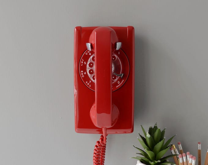 Red Rotary Dial Wall Phone Restored and Working - Etsy