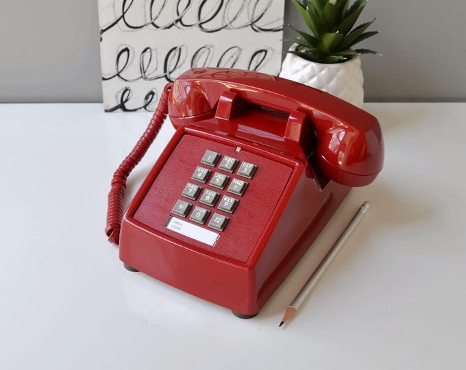 Red Push Button Desk Phone, Restored and Working Touch Tone Telephone ...