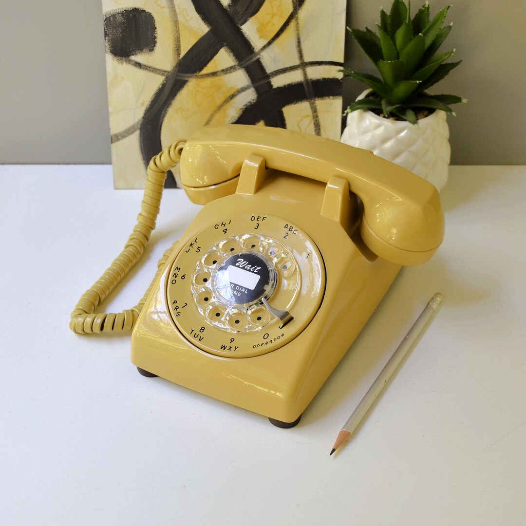 Vintage Rotary Phone Restored and Working, Retro Desk Phone in Yellow ...
