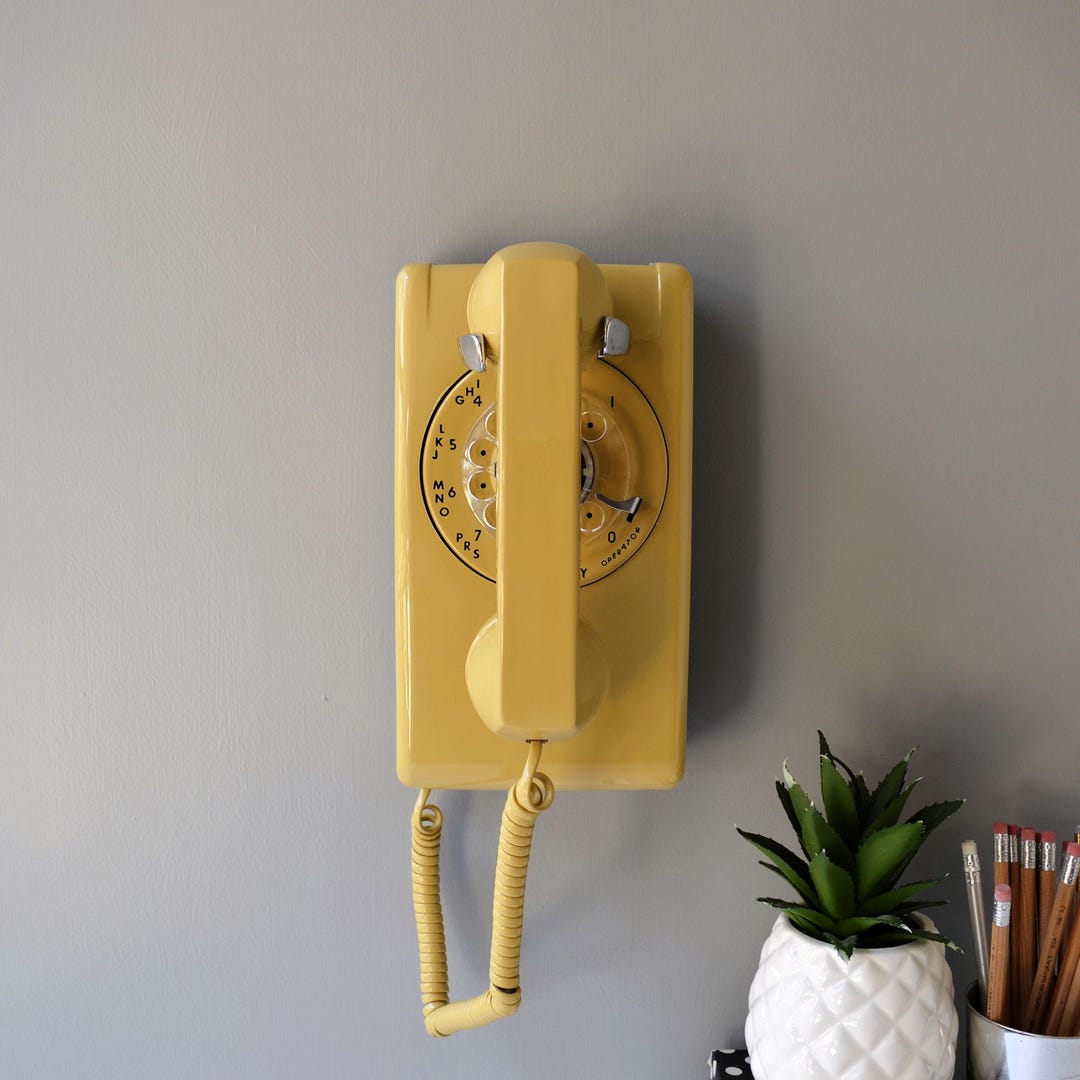 Rotary Wall Phone Restored and Working, Yellow Rotary Dial Vintage Wall ...