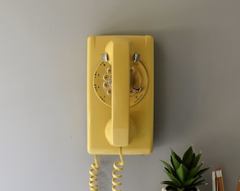 Rotary Wall Phone Restored and Working, Yellow Rotary Dial Vintage Wall ...
