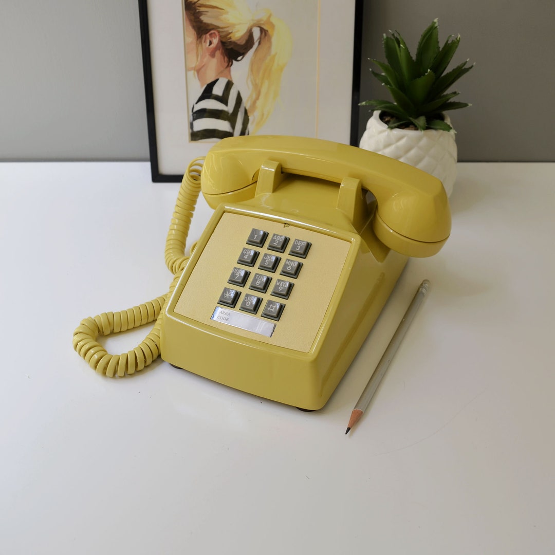 Yellow Push Button Desk Phone, Restored and Working - Etsy