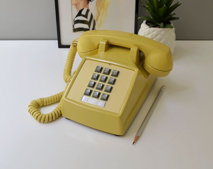 Yellow Push Button Desk Phone, Restored and Working - Etsy