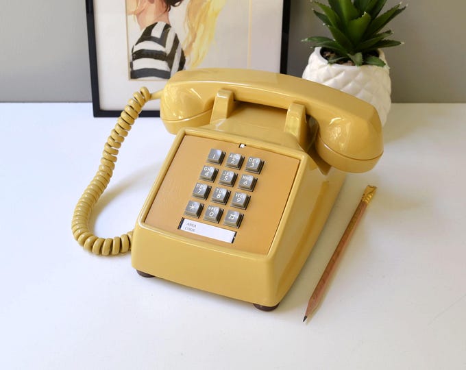 Yellow Push Button Desk Phone, Restored and Working Touch Tone ...