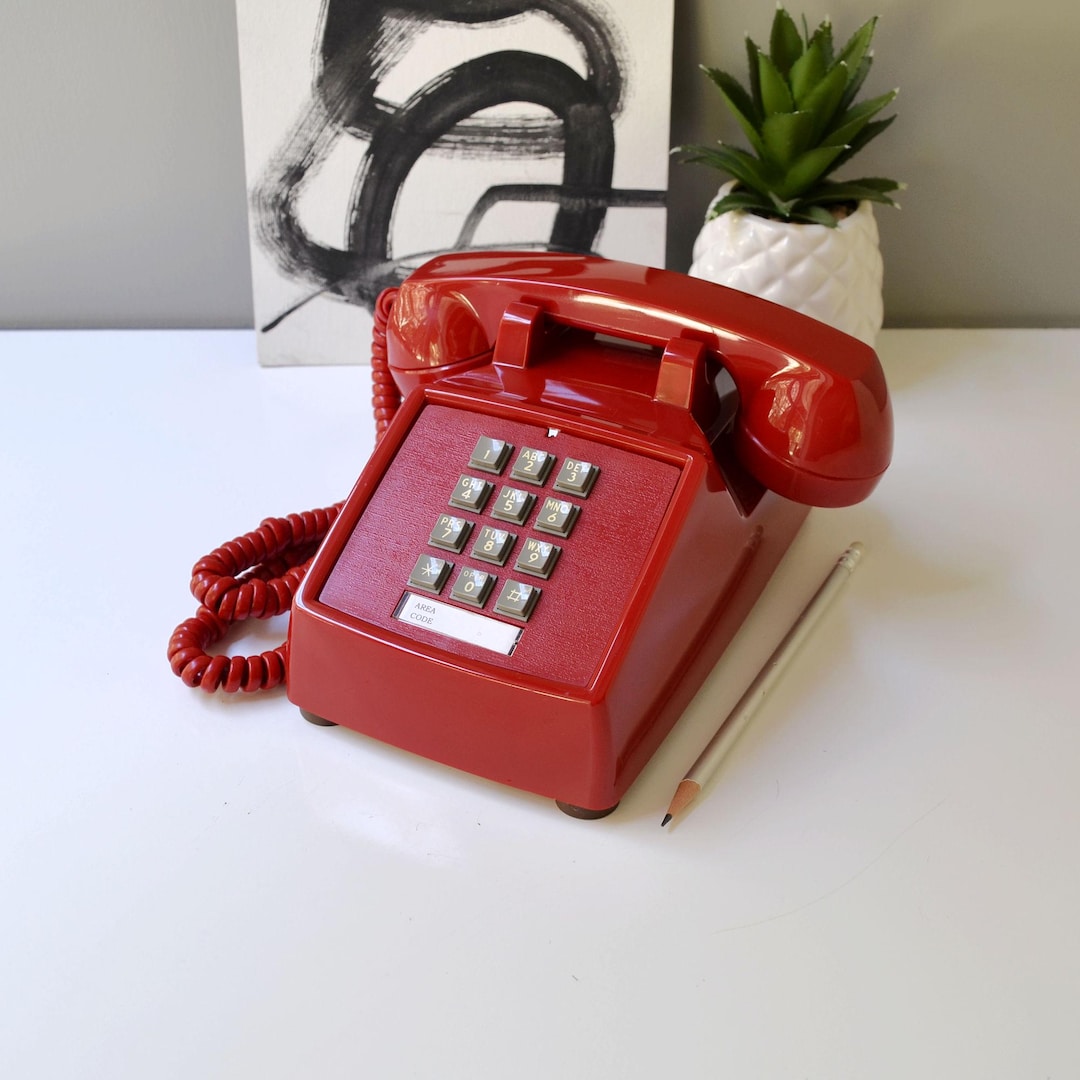 Red Push Button Desk Phone, Restored and Working Touch Tone Telephone ...