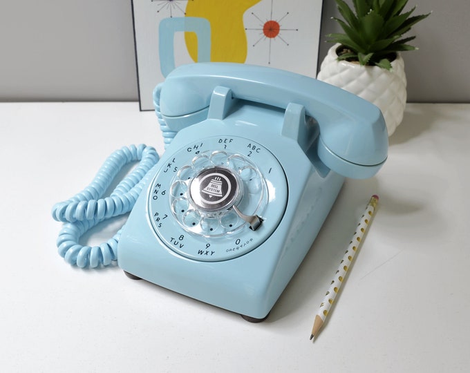 Blue Rotary Dial Telephone, Restored and Working Rotary Phone in Blue ...