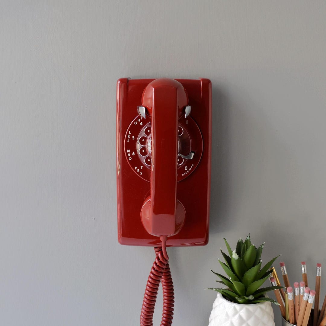 Red Rotary Dial Wall Phone Restored and Working - Etsy