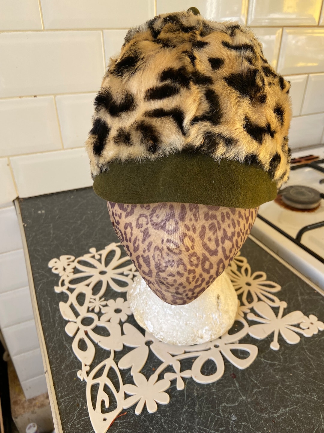 Authentic Vintage Leopard Print Fur/ Green Trim Baker Boy Hat - Etsy