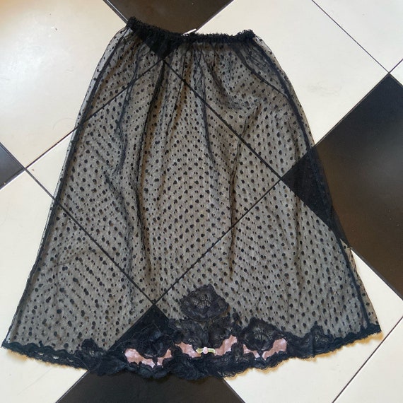 Authentic 80s Janet Reger black polka dot slip/skirt - Gem