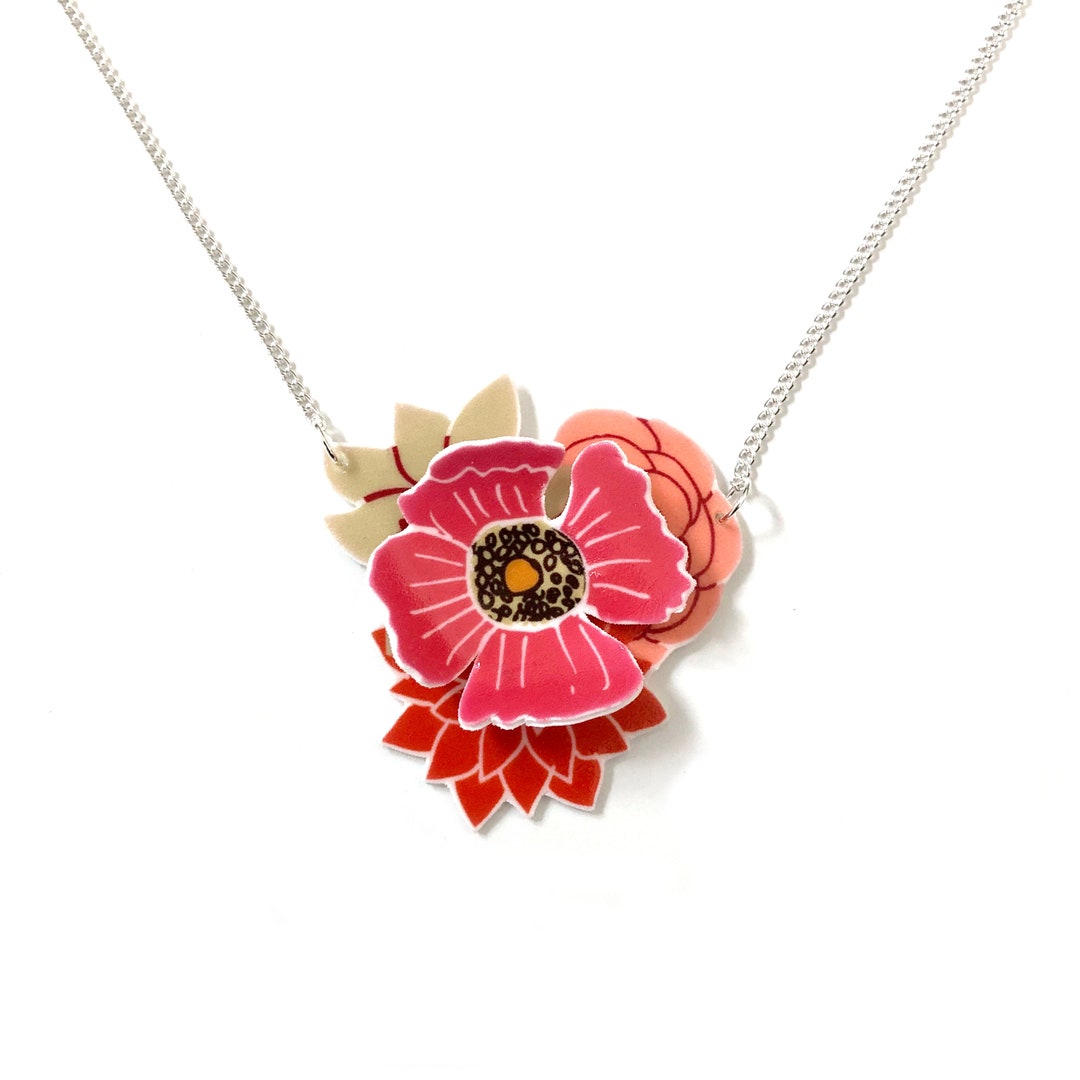 Flower Necklace Pretty Pink Poppy Pendant Valentine Gift - Etsy