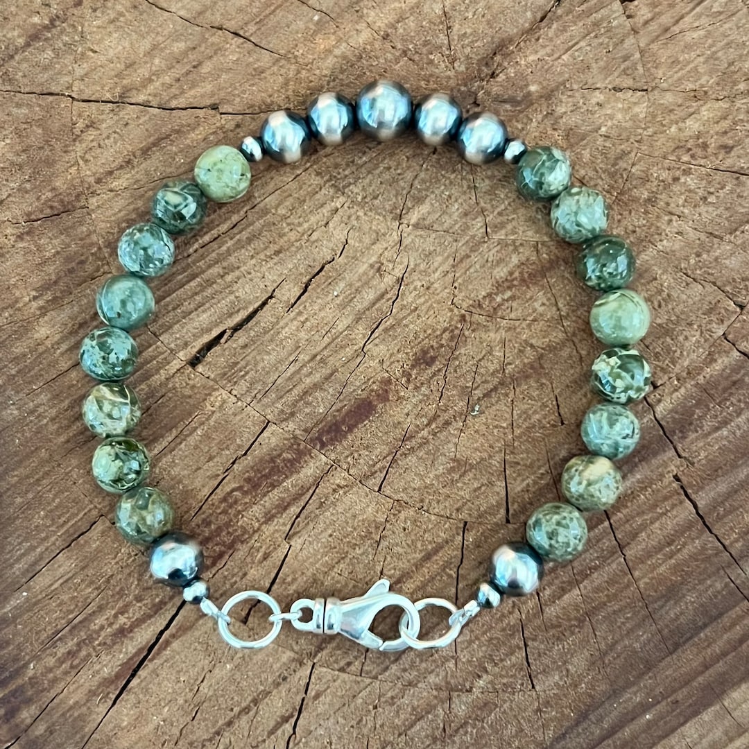 Green Brecciated Jasper Navajo Pearl Bracelet,jasper Bracelet,gemstone ...