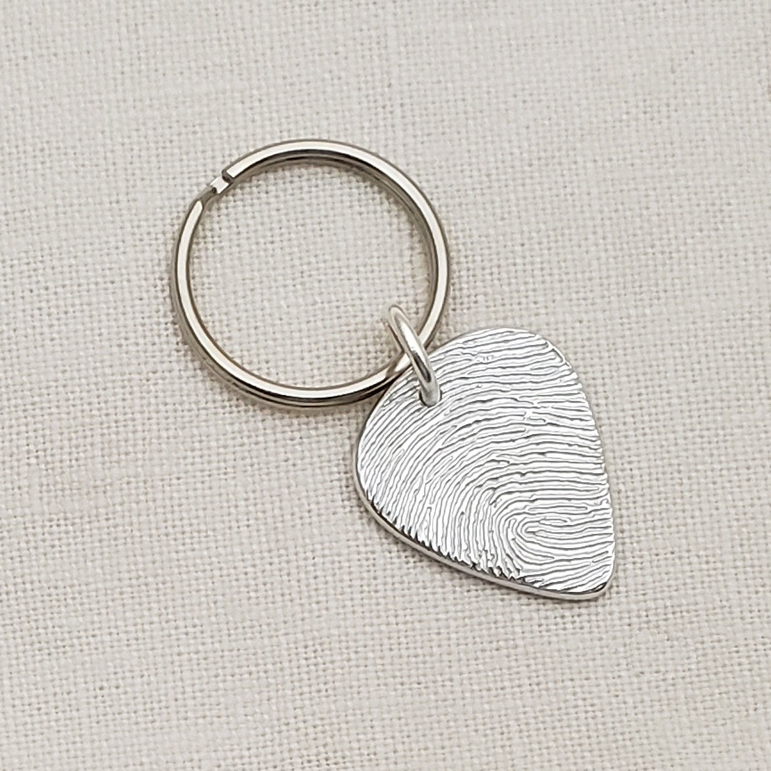 Fingerprint Guitar Pick Keychain: Custom Sterling Silver Memorial ...