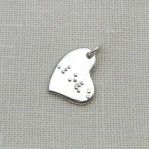 Custom Braille Jewelry, Silver Braille Charm, Asymmetrical Heart Charm ...