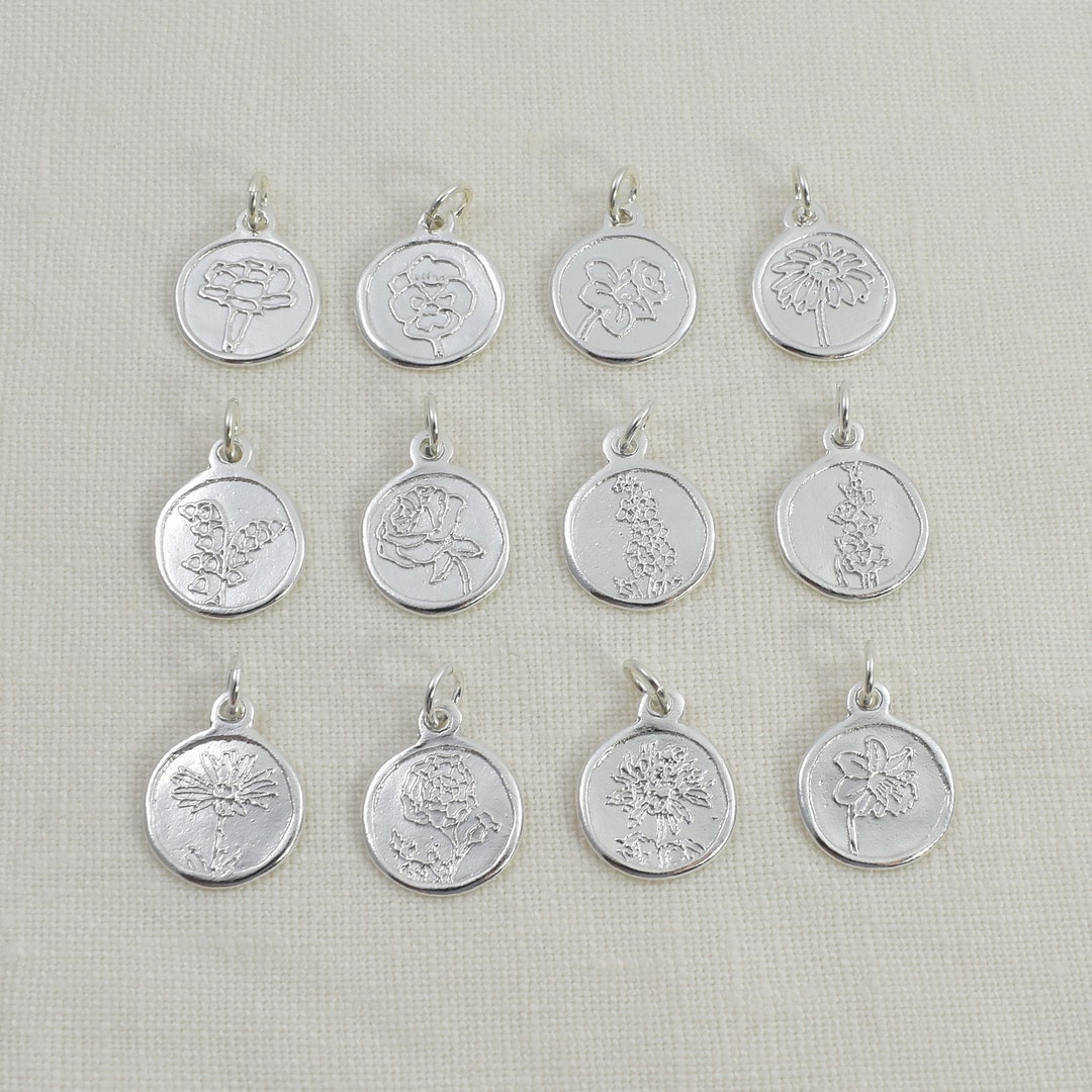 Birth Month Flower Charms and Pendants, Sterling Silver Personalized ...