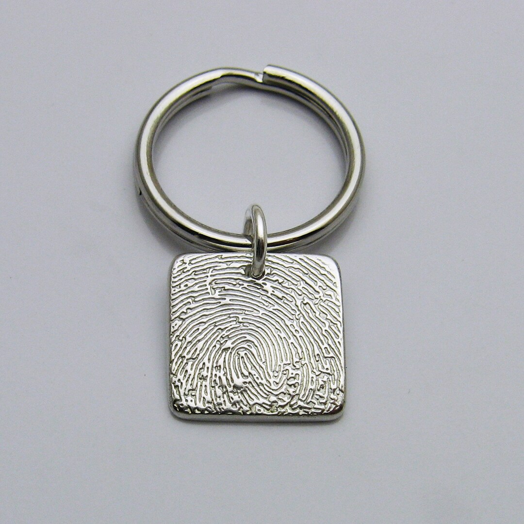 Square Fingerprint Keychain: Personalized Sterling Silver Memorial ...