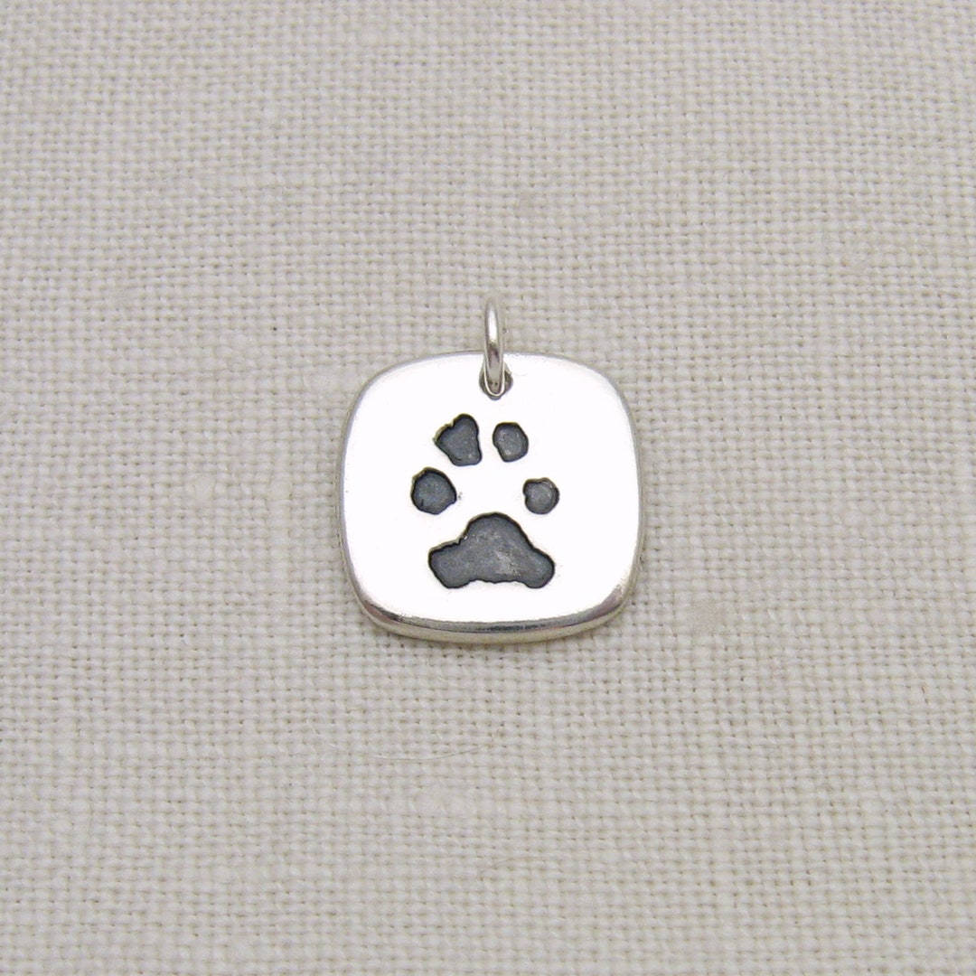 Engraved Pet Paw Print Rounded Square Charm: Sterling Silver Memorial ...