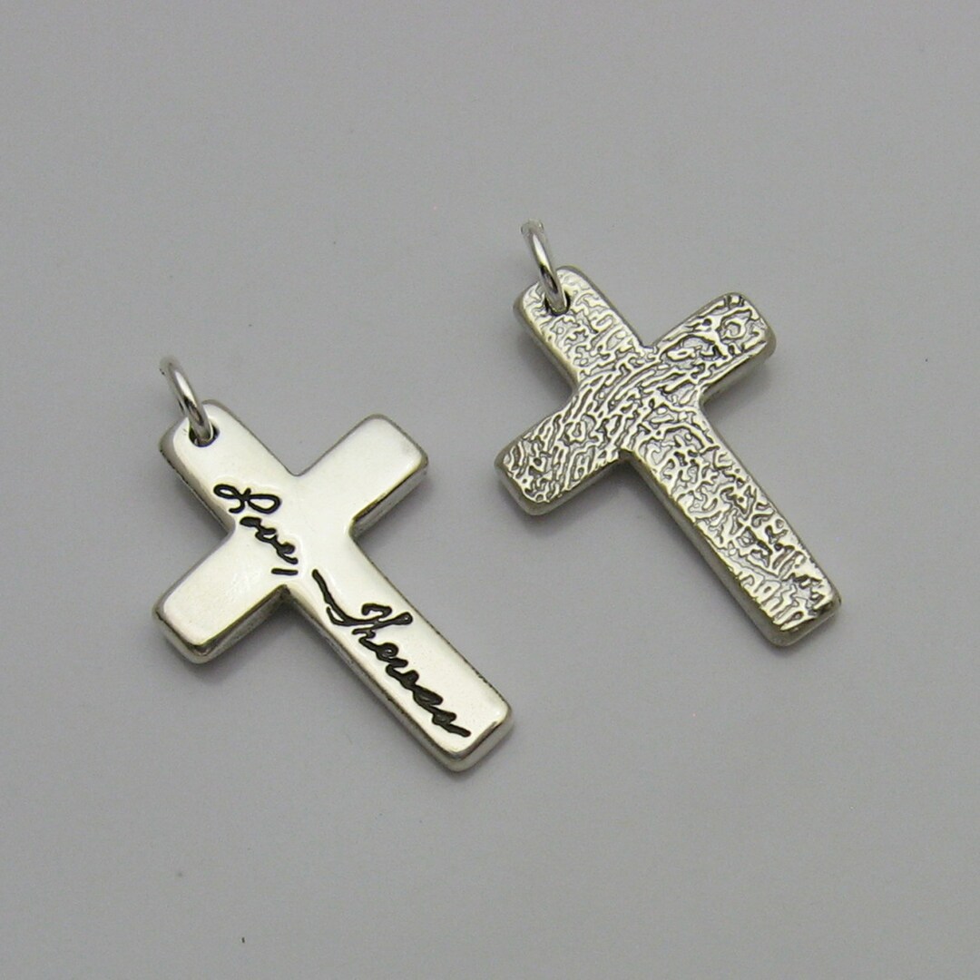 Double-sided Silver Handwriting Cross, Handwriting Jewelry,custom ...