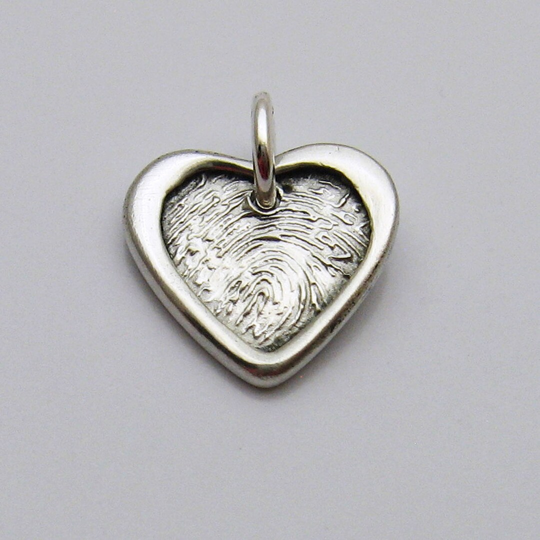Fingerprint Jewelry, Heart Fingerprint Charm, Silver Heart Fingerprint ...