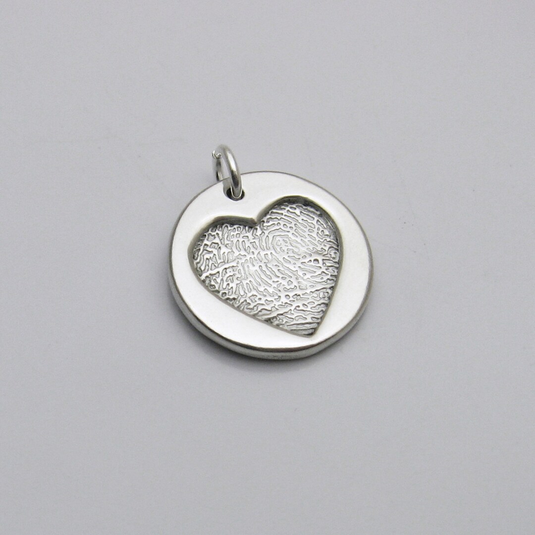 Silver Heart Fingerprint Charm, Personalized Silver Heart, Fingerprint ...