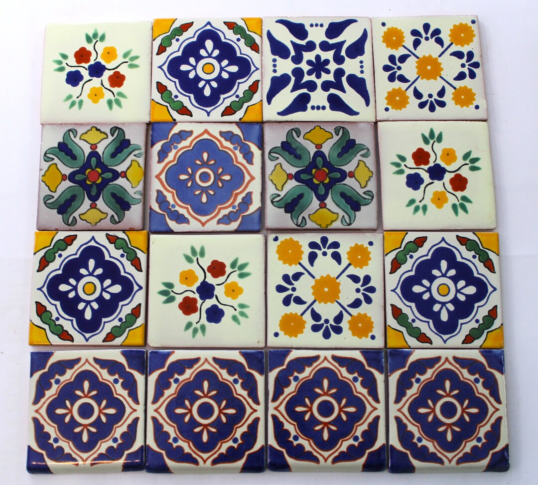 16-mixed Box of 4x4 & 4x4 SBN Bullnose Talavera Handmade/painted ...