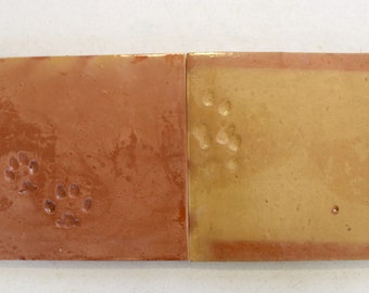 7-saltillo Tiles With Animal Paw Prints natural, Mexican Clay ...