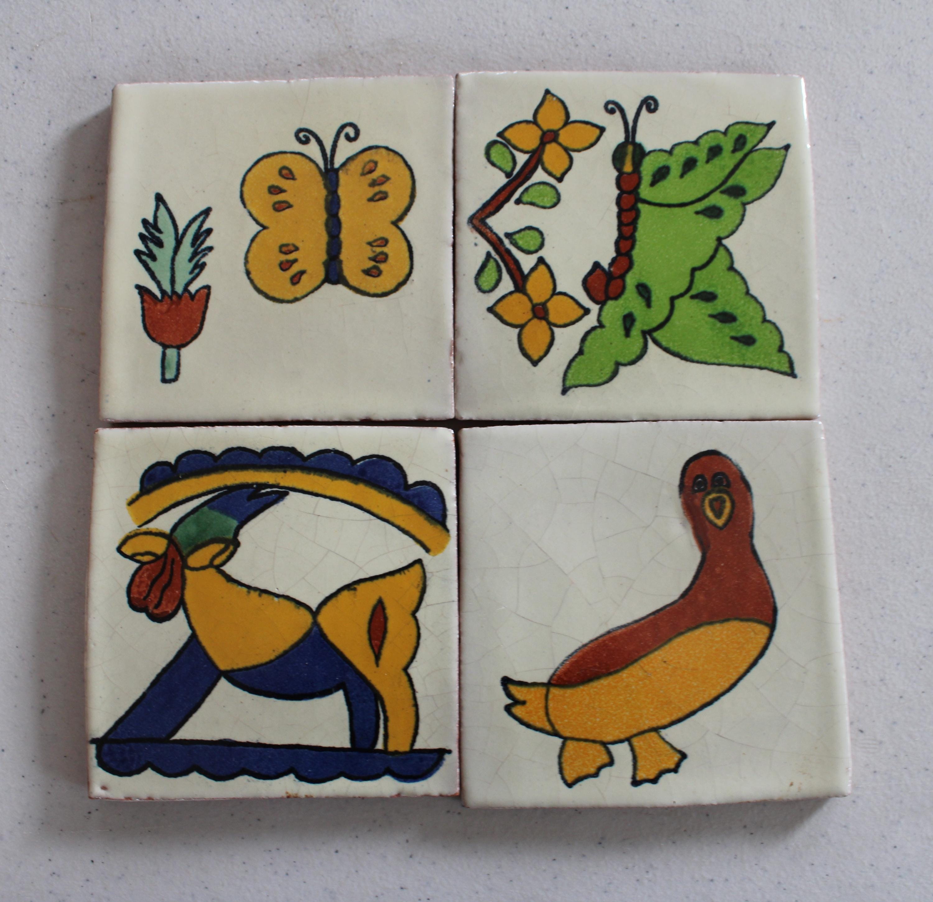20-animal Series 4x4 Talavera Decorative Handmade/painted Mexican Clay ...