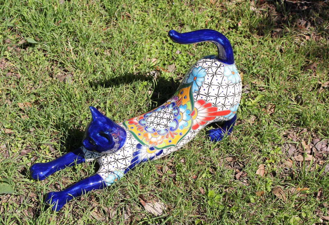 Talavera Large Ceramic Cat, Hand Made and Hand Painted Colorful Pottery ...