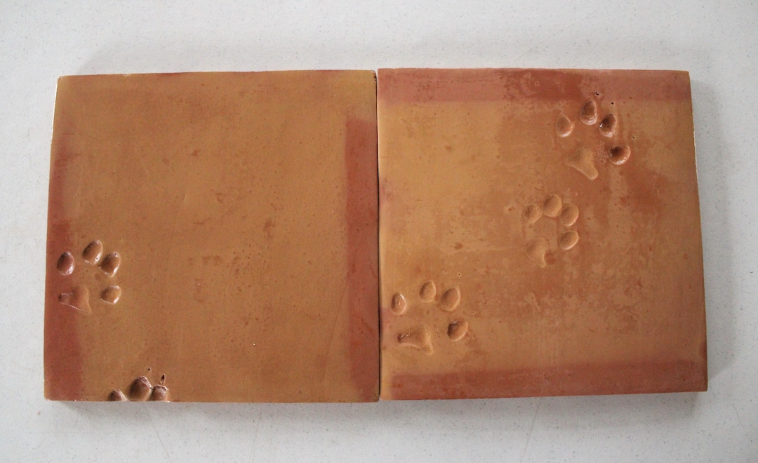 7-saltillo Tiles With Animal Paw Prints (natural), Mexican Clay ...