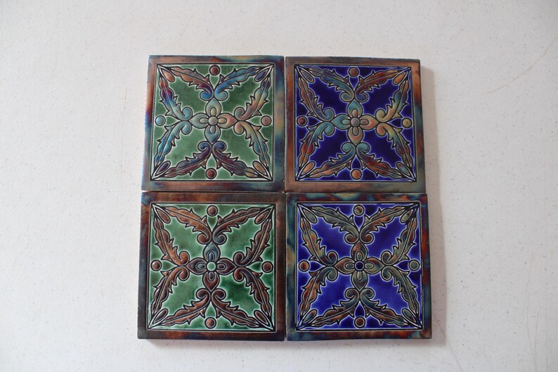 12-mixed Box of 4x4 & 6x6 "bronze" Talavera Handmade/painted Mexican ...