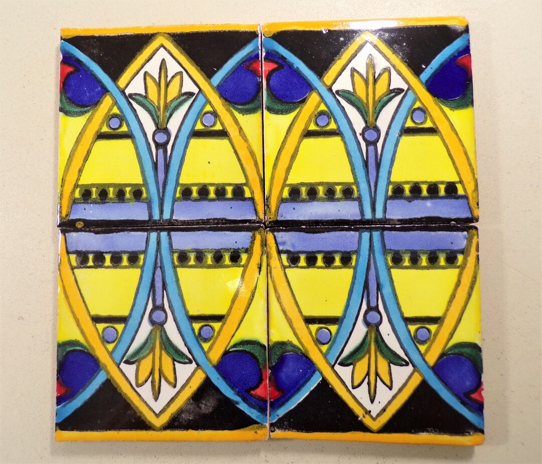 25-told4 4x4 Talavera Decorative Handmade Mexican Clay Tile in Blue ...