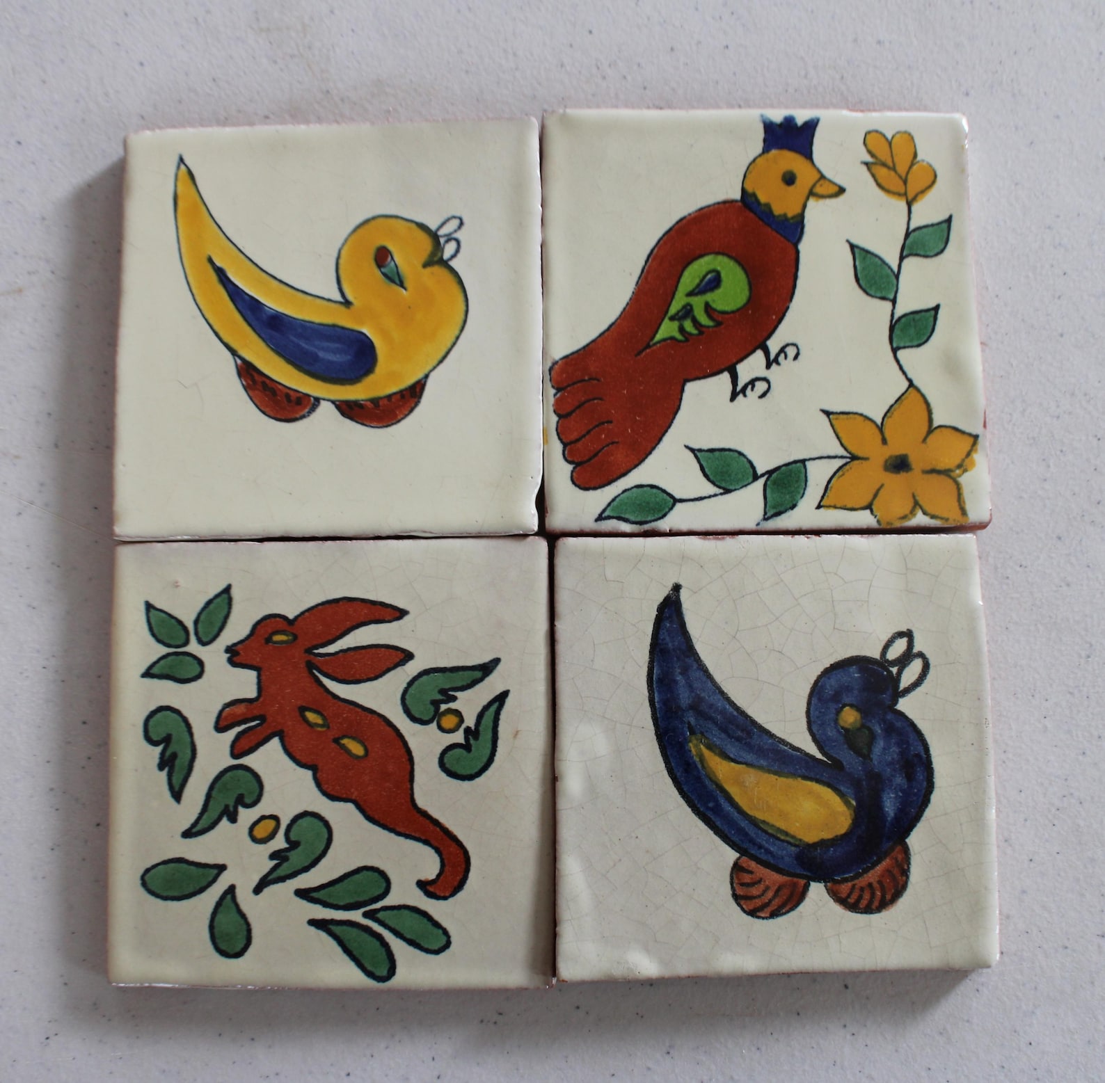 20-animal Series 4x4 Talavera Decorative Handmade/painted Mexican Clay ...