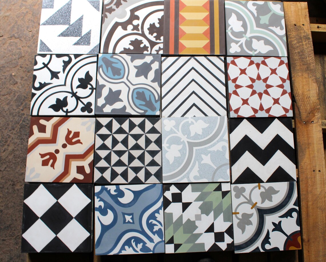 16-various Cement 8x8 Decorative Tiles, Mixed Box, Encaustic, Mission ...