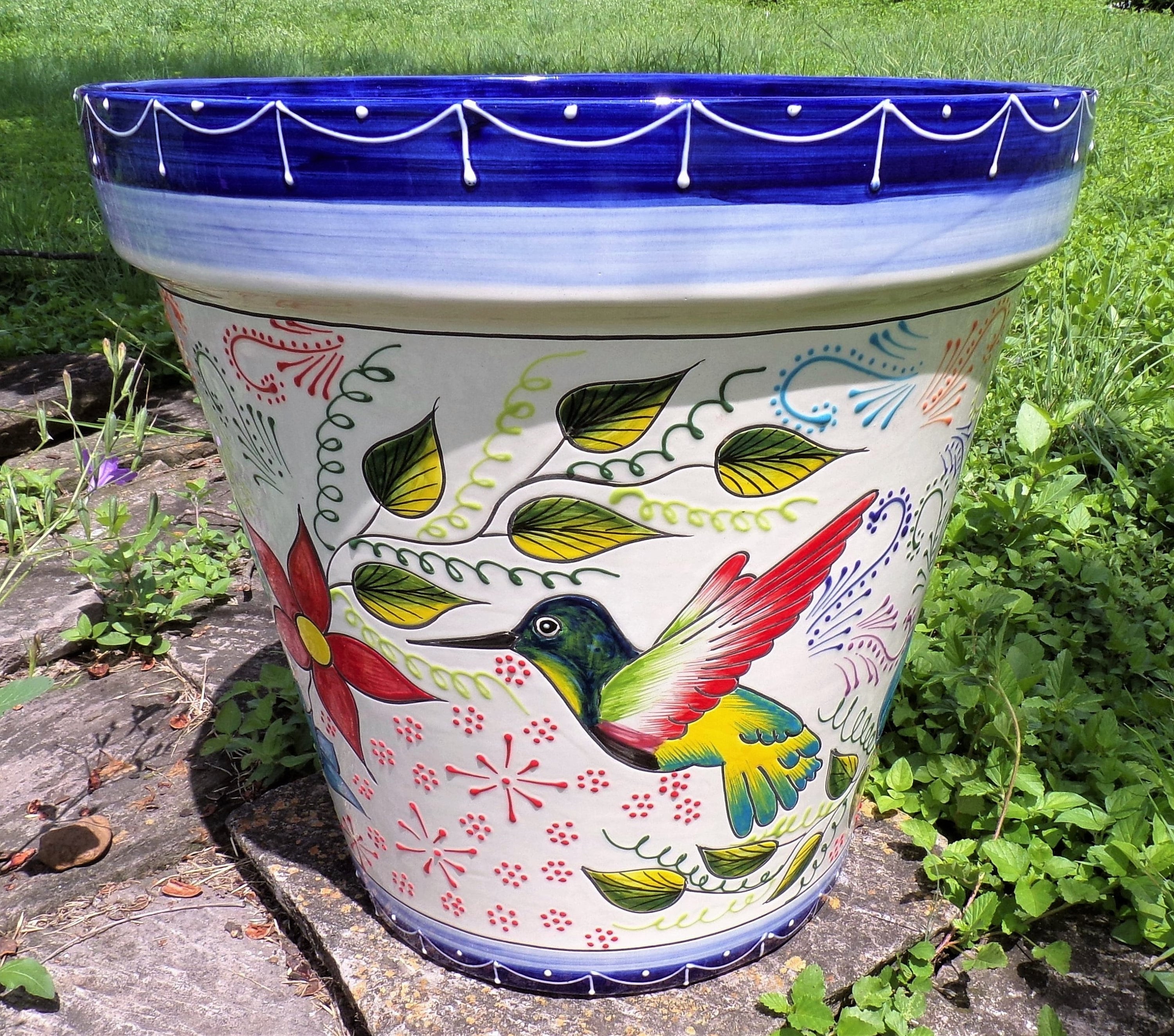 Tfpl-talavera Hummingbird Planter Large Deco Ceramic Flower Pot, Hand ...