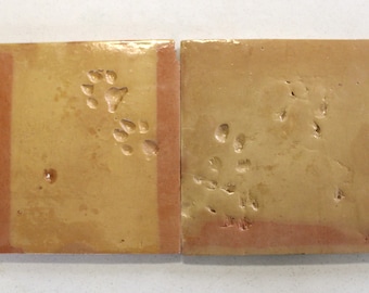 7-saltillo Tiles With Animal Paw Prints natural, Mexican Clay ...