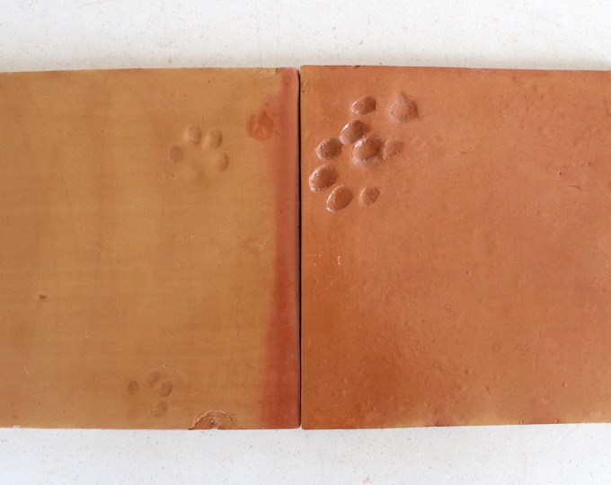 7-saltillo Tiles With Animal Paw Prints (natural), Mexican Clay ...