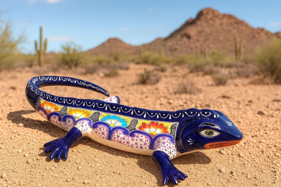 Talavera Large Ceramic Iguana, Decorative Blue Hand Made & Painted ...